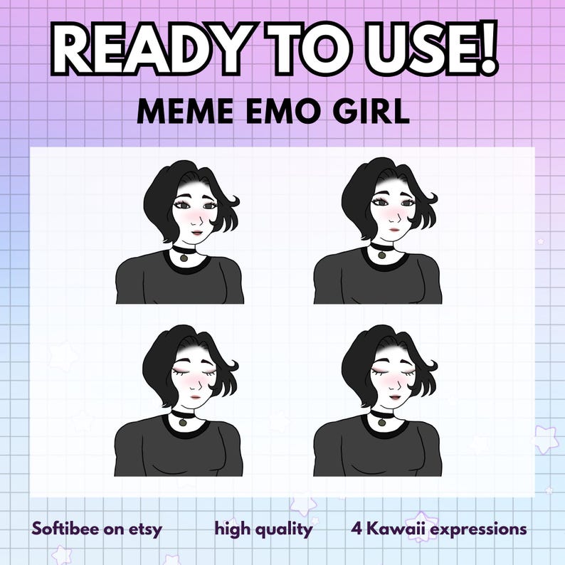 Pngtuber Girl ! X4 Png Tuber Meme Girl Anime With Black Hair Emo Vtuber ...