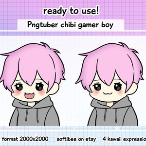 Boy Pngtuber ! X4 Candy Chibi Boy Anime With Pink Hair Avatars for ...