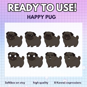 Pug Pngtuber Dog Vtuber Model for Twitch | 8x Black Png Tuber Reactive ...