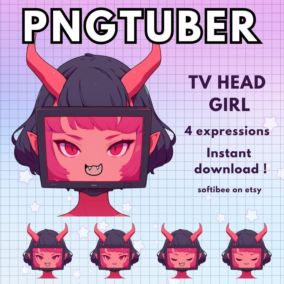 Pngtuber Girl TV Head Vtuber Model for Twitch | 4x Devil Png Tuber ...
