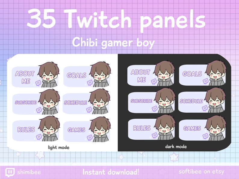 Twitch Panels Chibi Anime Boy 35x Kawaii Gamer Panels With - Etsy