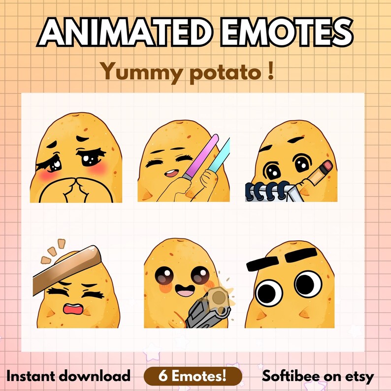 Cute Chibi Boy Potato Animated Emotes Twitch Kawaii Food Pack ! X6 Bonk ...
