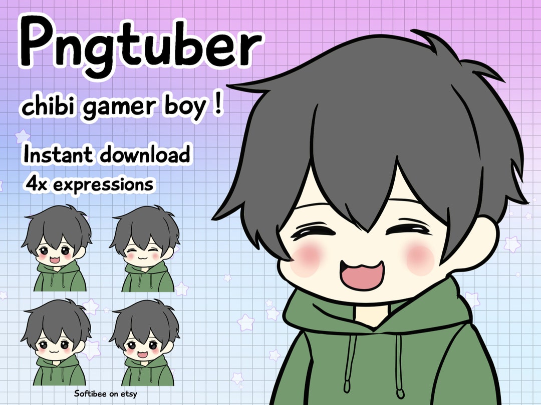Pngtuber Avatar | Chibi Boy Png Tuber Premade (4 Emotions) | Green ...