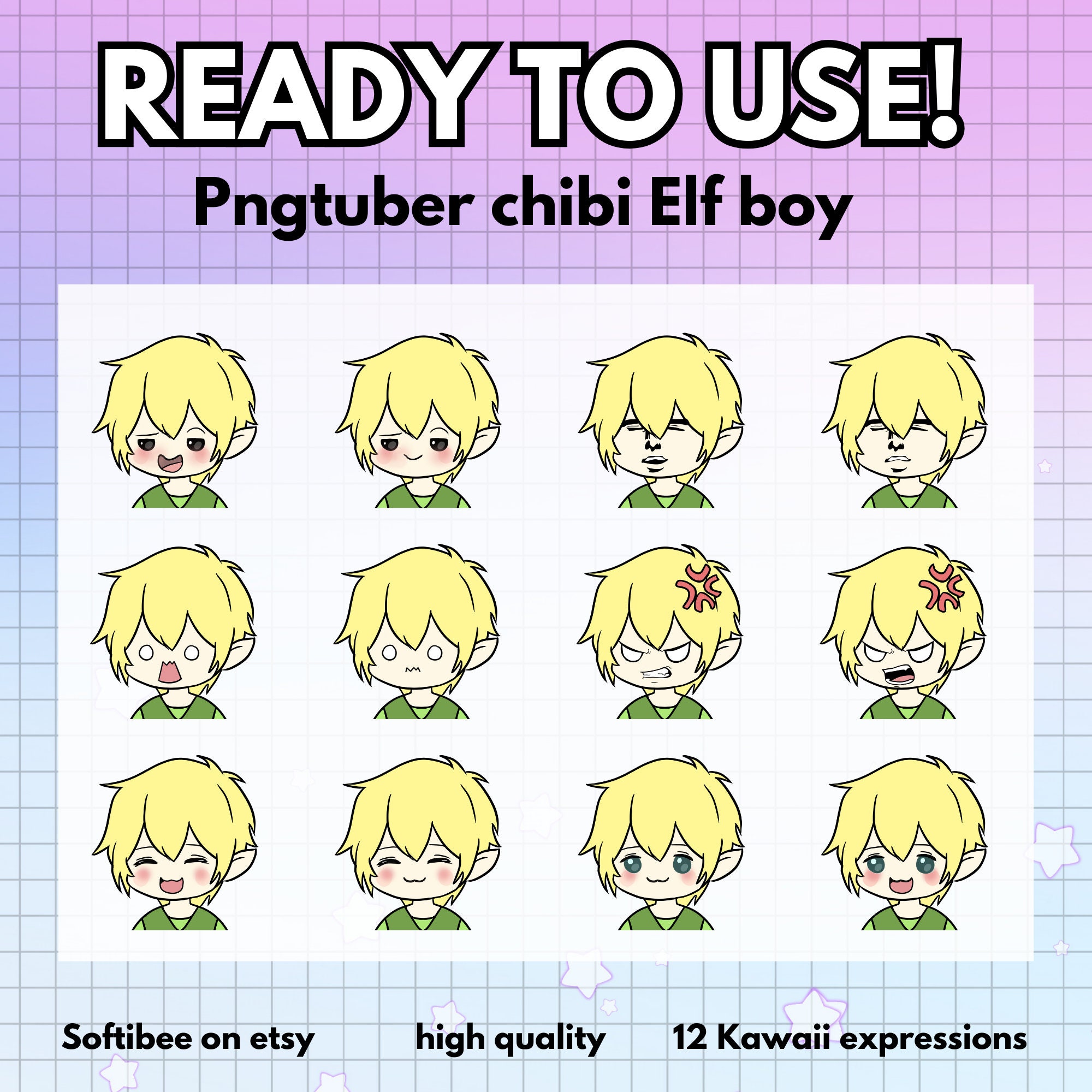 Png Tuber Elf X12 Vtuber Male Model Pack Chibi Blond Hair 2d - Etsy