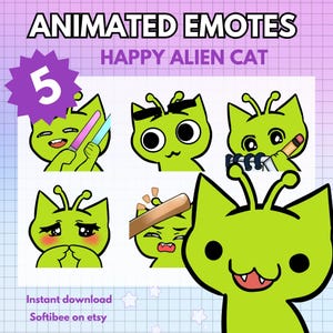 Cute Chibi Alien Cat Animated Emotes Twitch Pack! X5 Bonk Gun Dancing ...