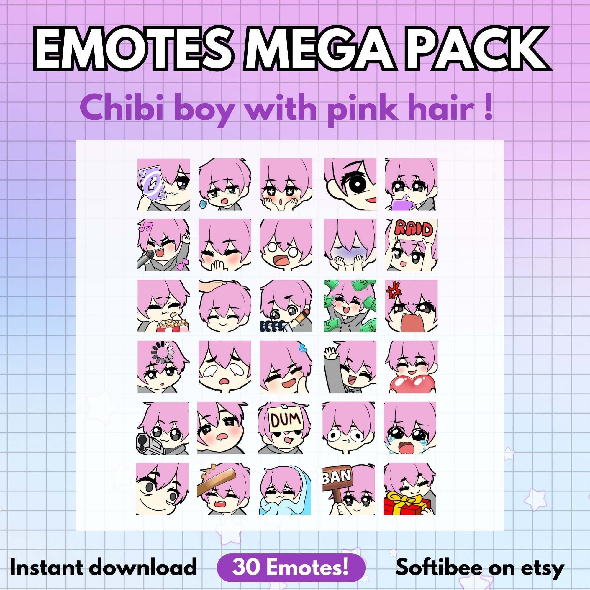 Boy Emotes Twitch MEGA PACK X30 Emote Chibi Boy Anime With Brown Hair ...