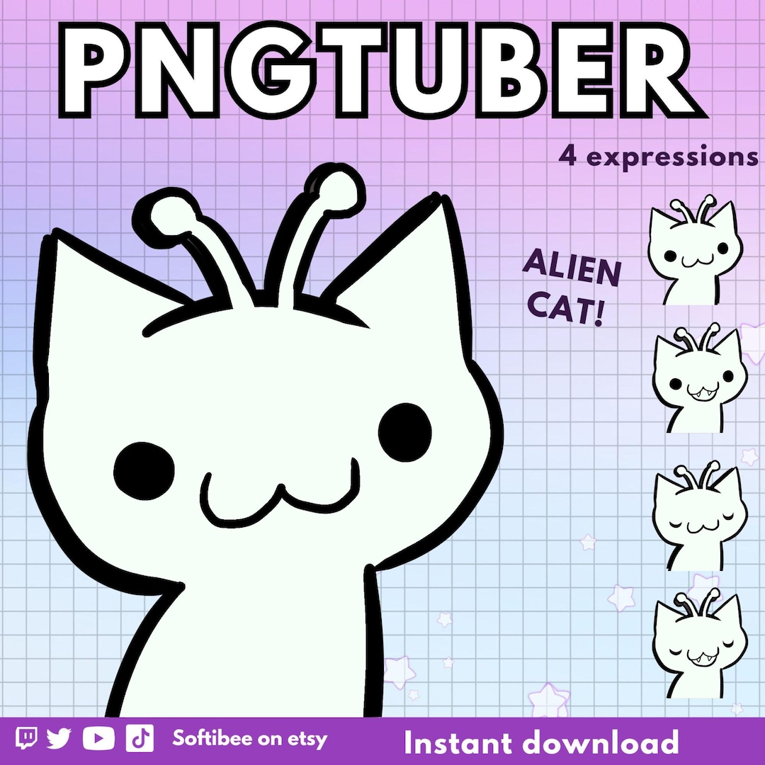 Alien Cat Pngtuber ! Reactive Pngtuber Model - Cat Png Tuber for Twitch ...
