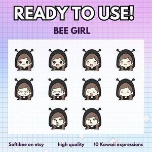 Pngtuber - Cute Bee Girl | 10 Expressions | Brown Hair Vtuber Model ...