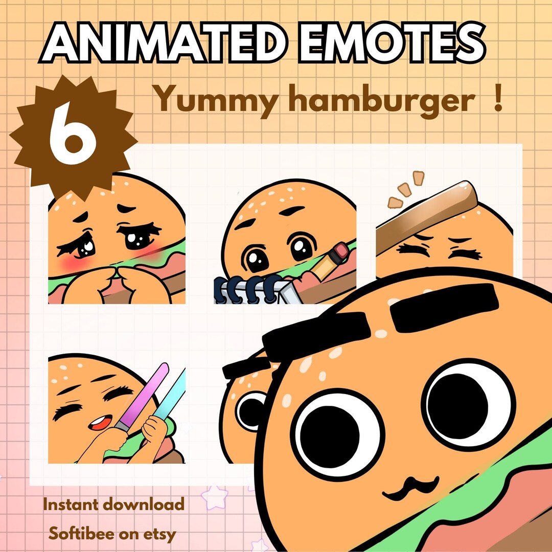 Cute Chibi Boy Burger Animated Emotes Twitch Humburger Pack ! X6 Bonk ...