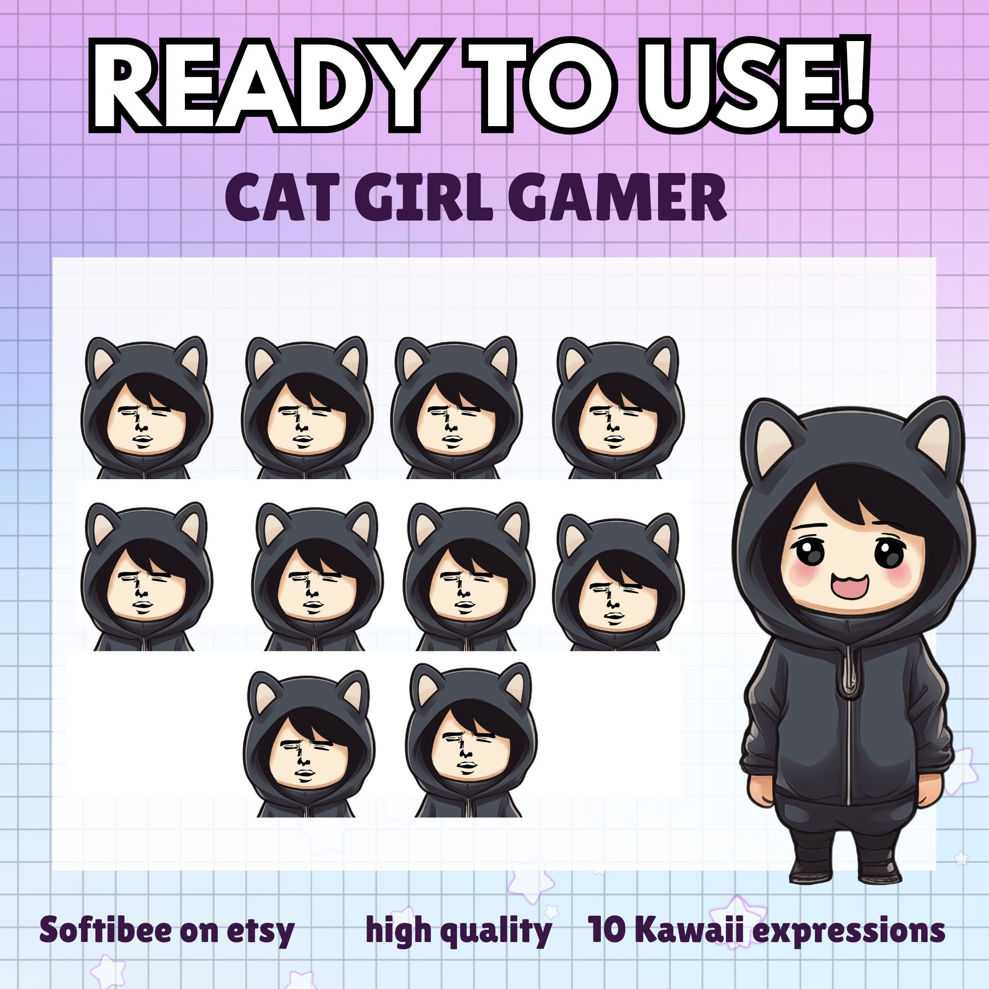 Vtuber Girl Chibi Cat Girl Black / Pngtuber Model Girl / Girl With ...