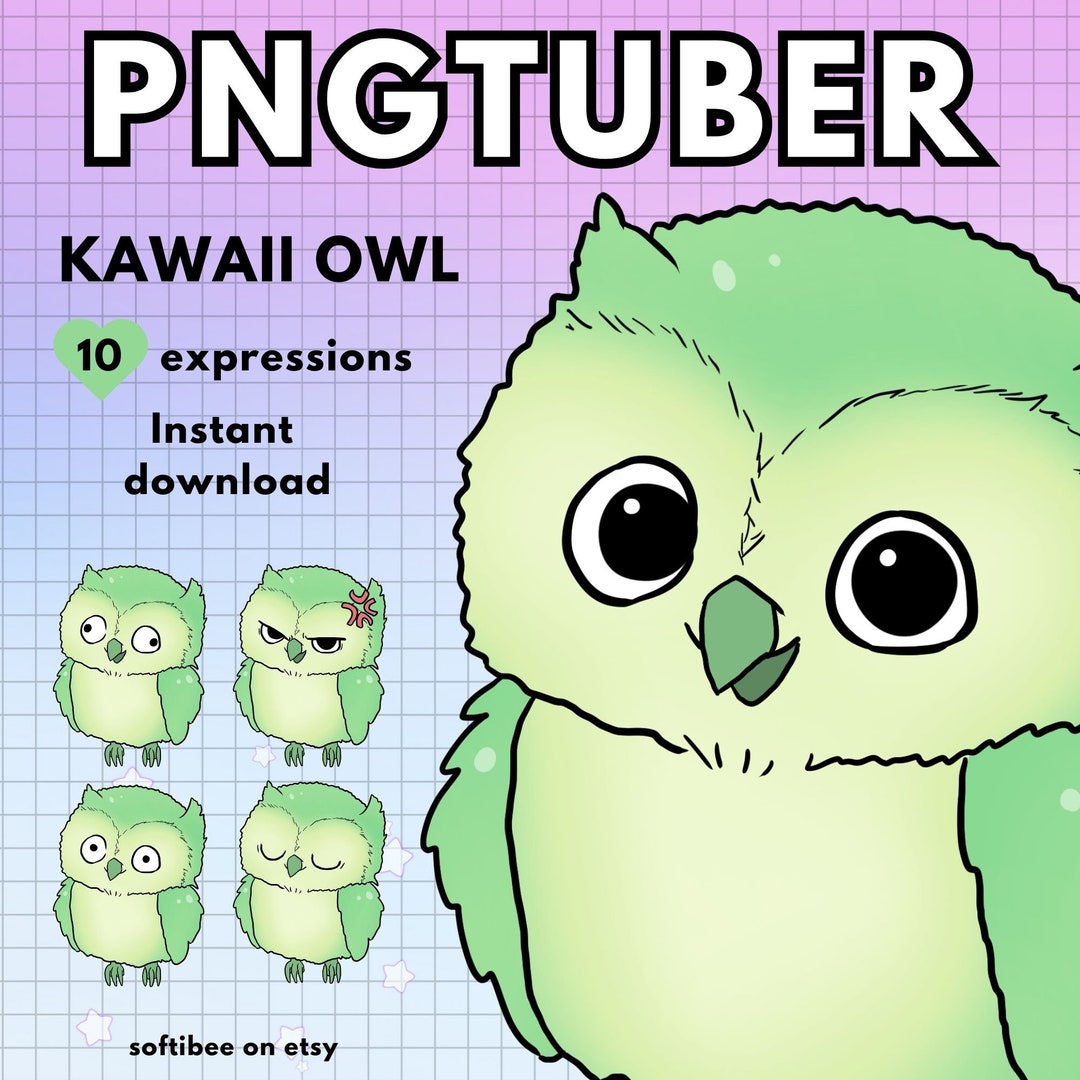 Owl Vtuber 10 Pngtuber Avatar - Reactive Png Tuber Pre Made Green Bird ...