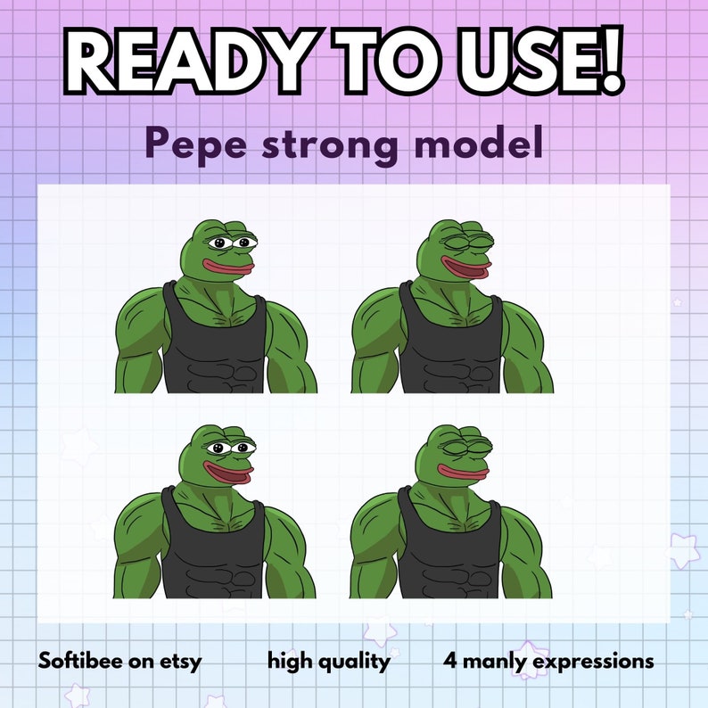 Vtuber Frog Pepe for Twitch | 4x Chad Reactive Pngtuber Male Avatars ...