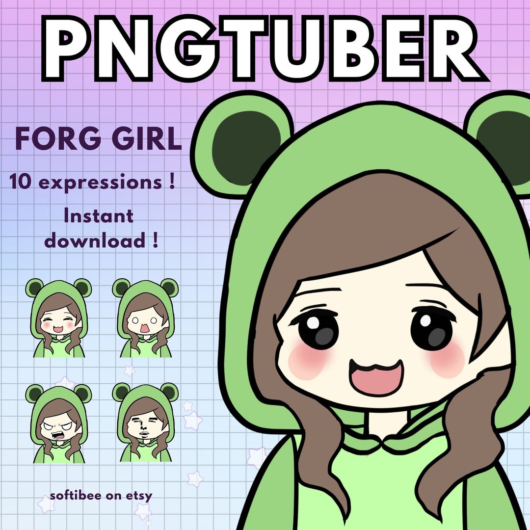 Frog Pngtuber Girl ! X10 Brown Hair V-tuber Premade Png Tuber | Frog Vtuber Girl Model ...