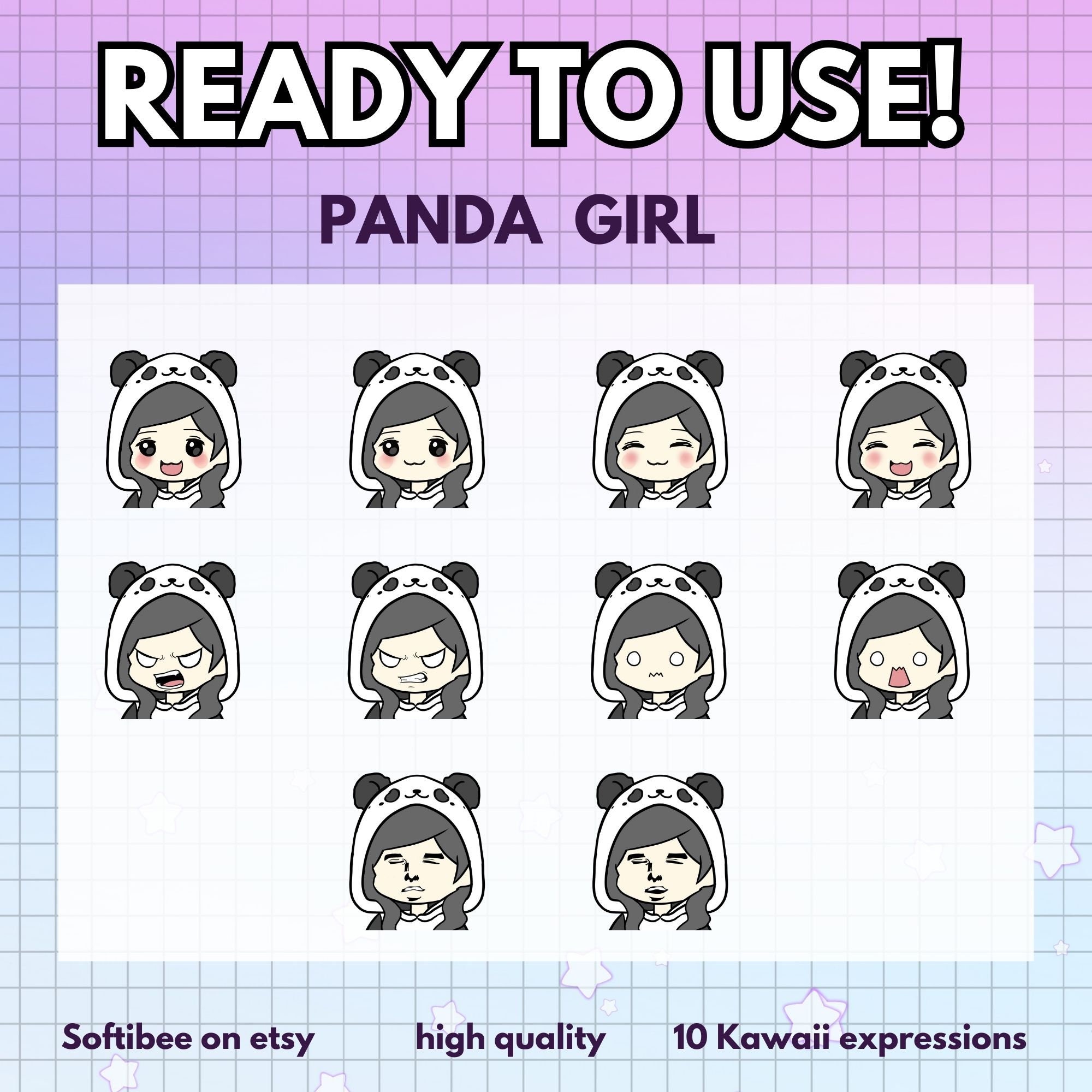 Vtuber Panda Girl Pngtuber Model for Twitch 10x Bear Png Tuber Reactive Discord Avatars Vtube V ...