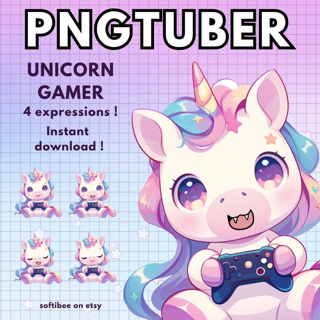 Vtuber Unicorn Pngtuber Model for Twitch | 4x Gamer Png Tuber Reactive ...