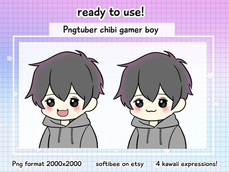 Pngtuber Male X4 Png Tuber Chibi Boy Anime With Black Hair - Etsy
