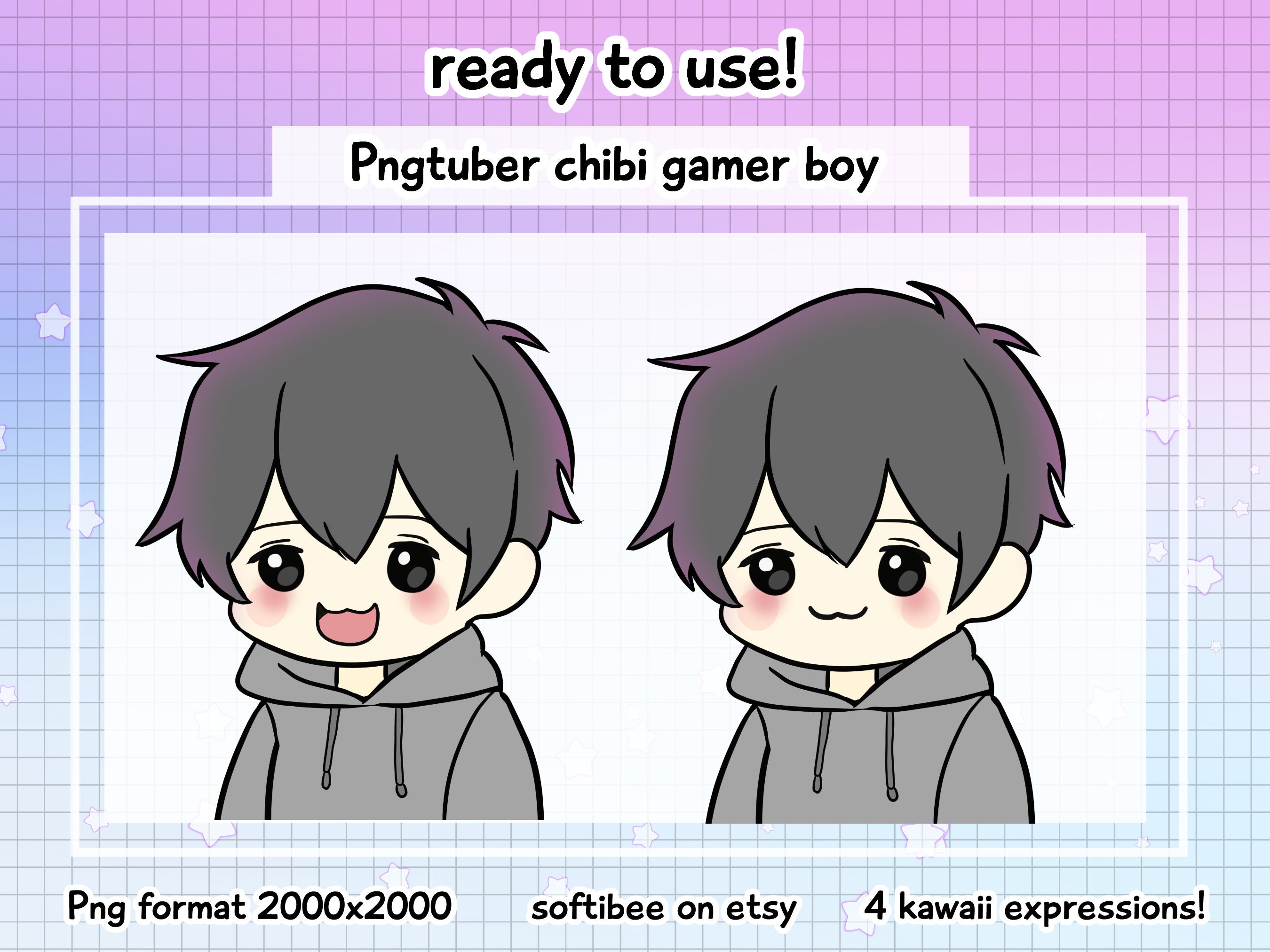 Pngtuber Male X4 Png Tuber Chibi Boy Anime With Black Hair - Etsy Finland