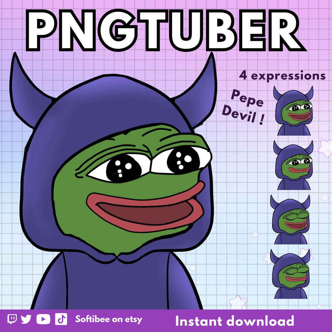 Pngtuber Frog Peepo Devil ! Purple 4x Funny Png Tuber Premade Pepe Meme ...