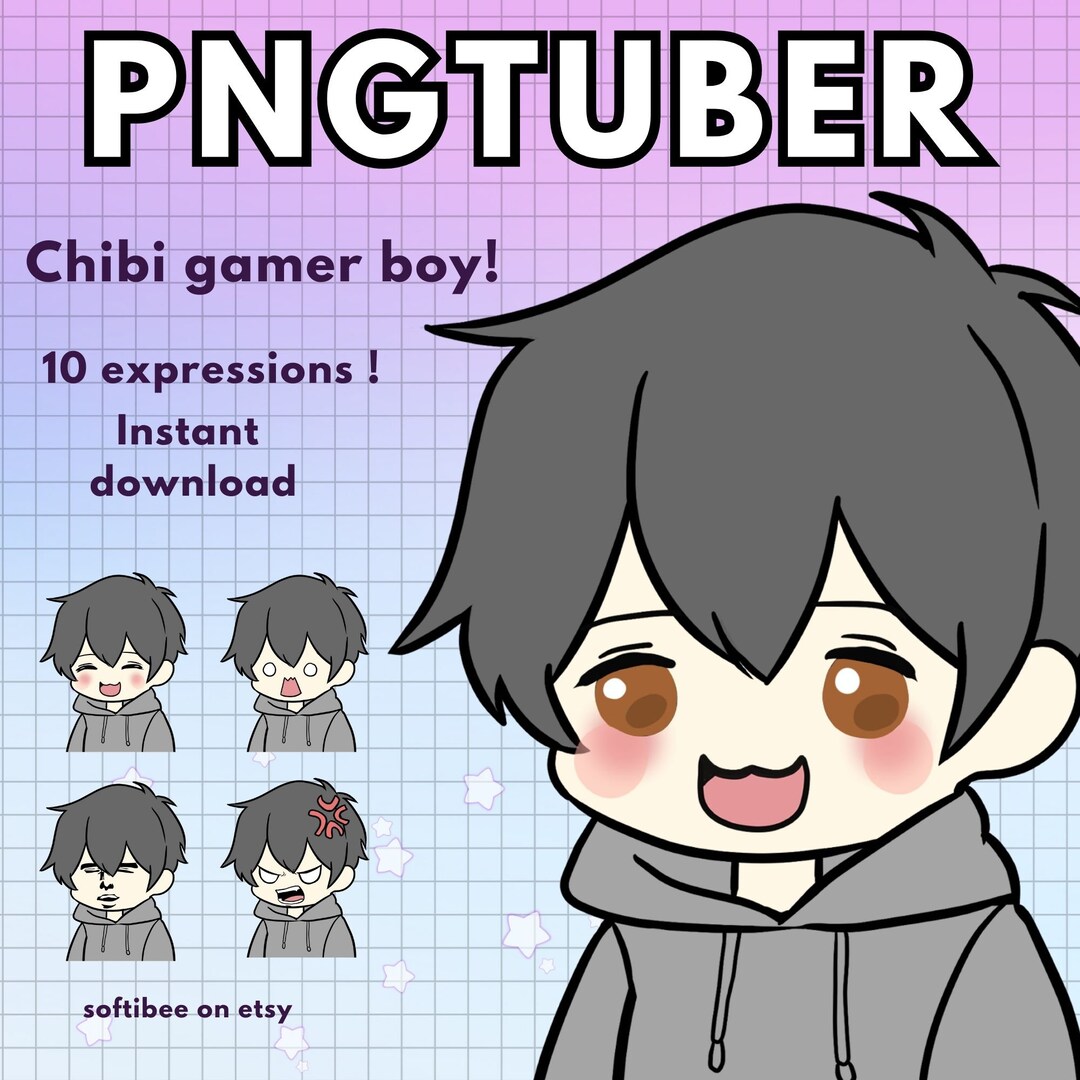 Pngtuber macho x10 png tuber chibi boy anime con cabello negro y ojos ...