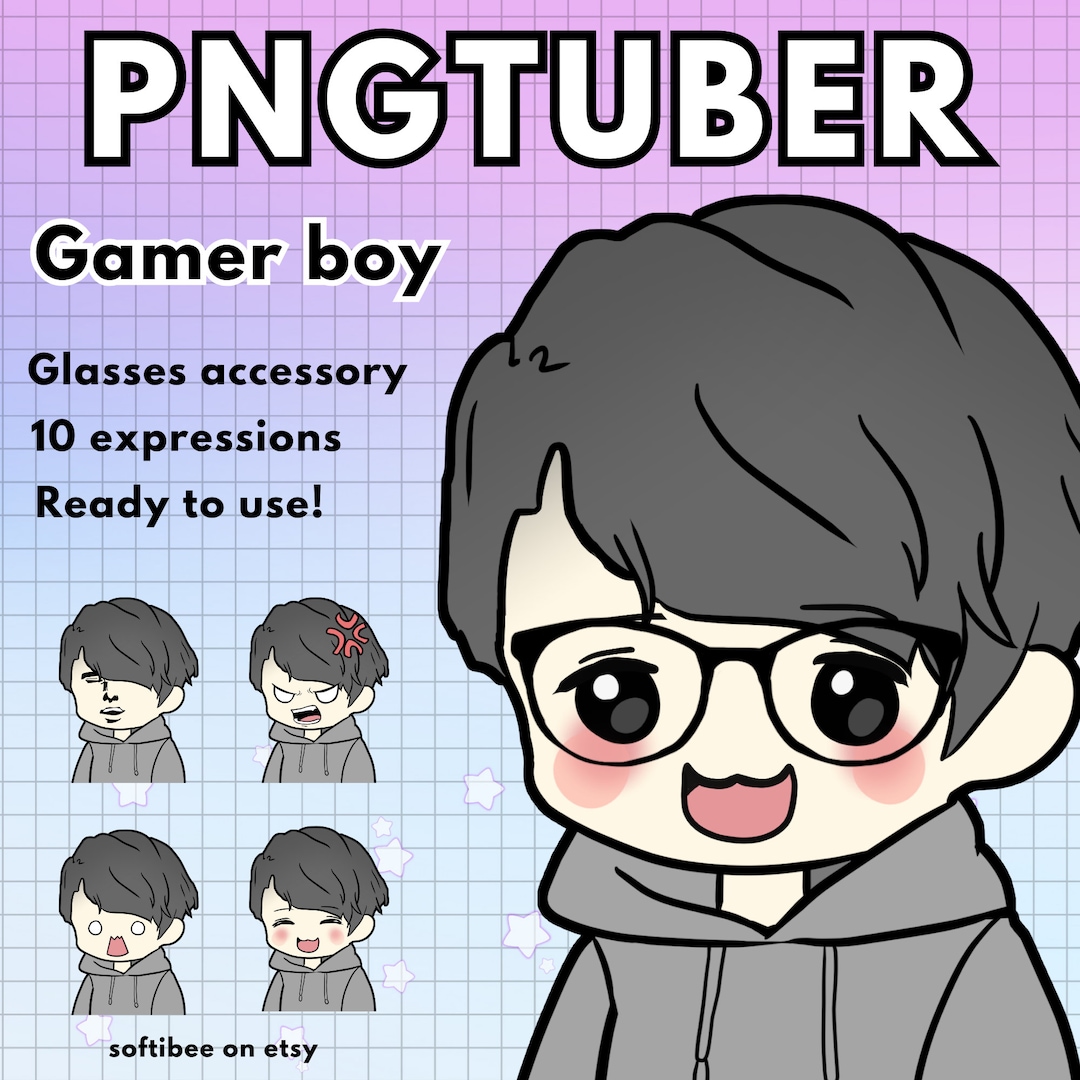 Reactive Pngtuber Boy With Black Hair & Glasses Accessory 10x Avatars ...