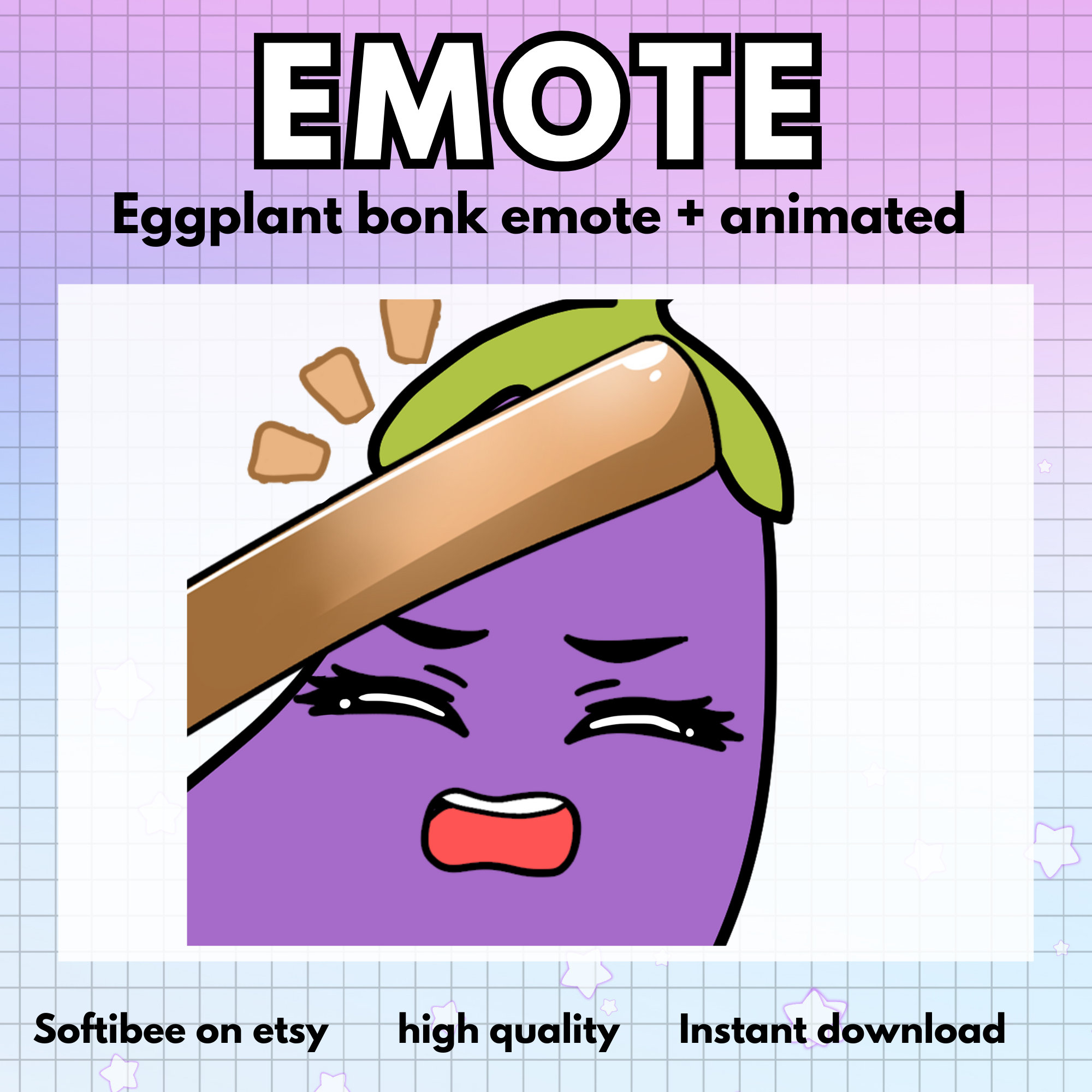 Twitch Animated Emote Eggplant Bonk Emote Meme for Streaming Kawaii ...