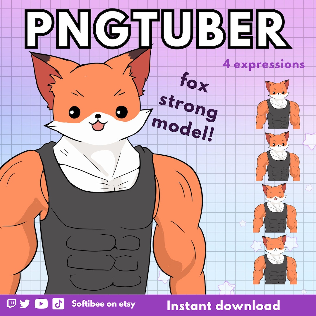 Fox Pngtuber Male Model ! X4 Gym Bro Avatars | Fox Vtuber Model Male ...