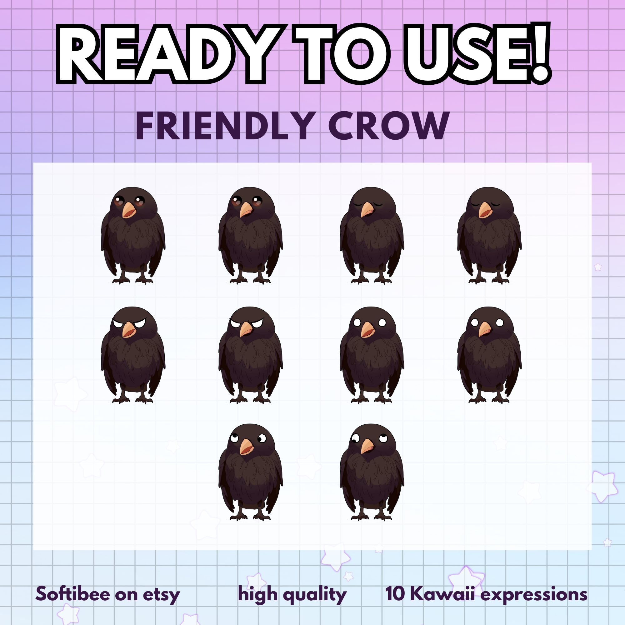 Crow Pngtuber ! X10 V-tuber Premade Png Tuber | Black Vtuber Model ...