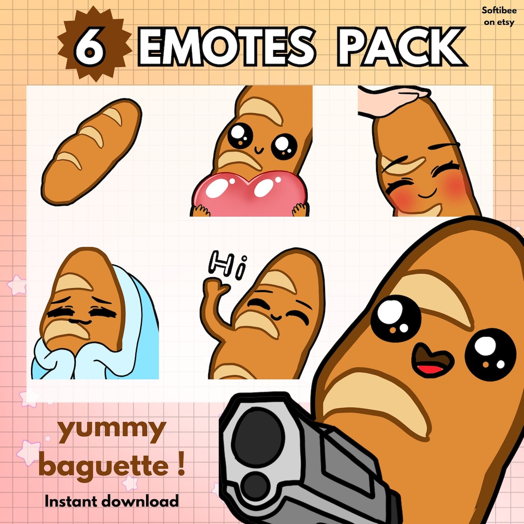 Twitch Emotes Baguette 6x , Kawaii Food Emotes for Gaming Streaming ...