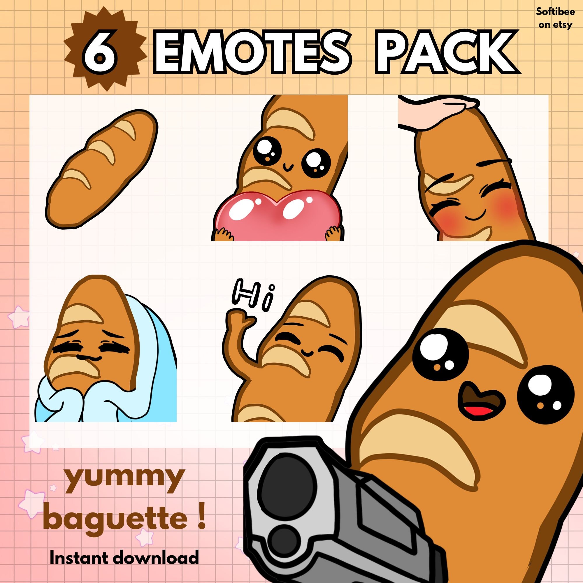 Twitch Emotes Baguette 6x , Kawaii Food Emotes for Gaming Streaming ...