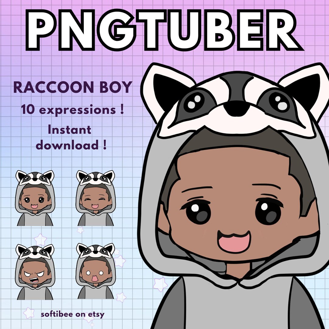Vtuber Racoon Boy Pngtuber Dark Skin Model for Twitch | 10x Png Tuber ...