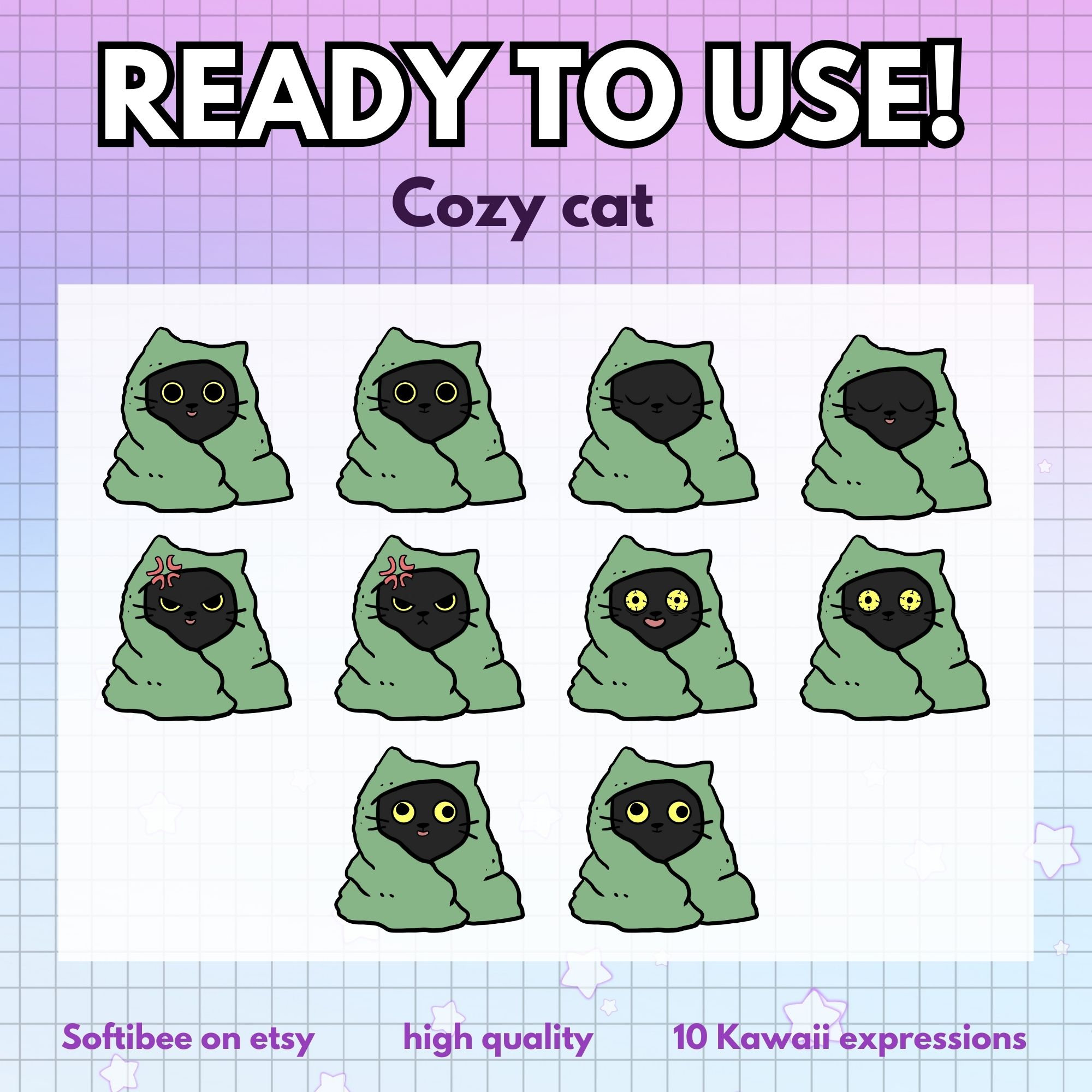 Png Tuber Cat ! 10x Cozy Pngtuber Black Cat & Green Blanket Model for ...