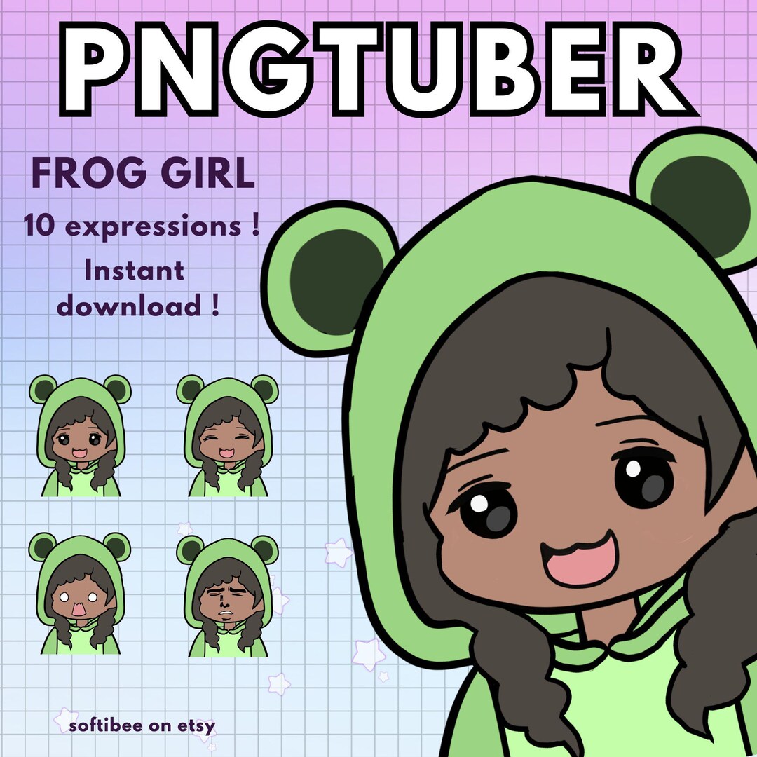 Frog Pngtuber Girl ! X10 Dark Skin V-tuber Premade Png Tuber | Frog ...
