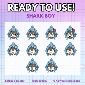 Pngtuber Male Model Shark Blue 10x Chibi Png Tuber Avatars for Twitch ...