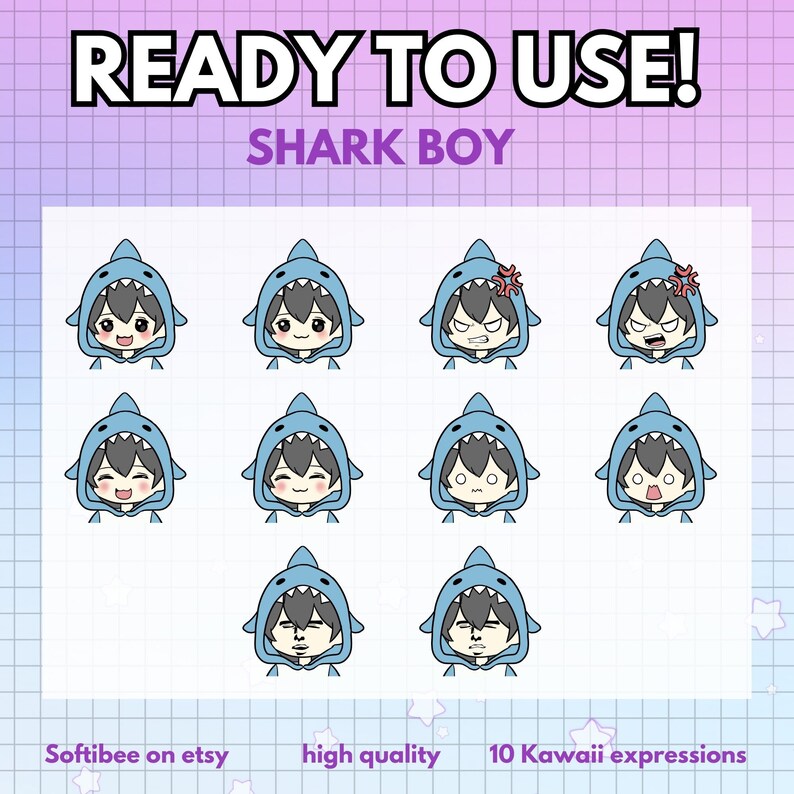 Pngtuber Male Model Shark Blue 10x Chibi Png Tuber Avatars for Twitch ...