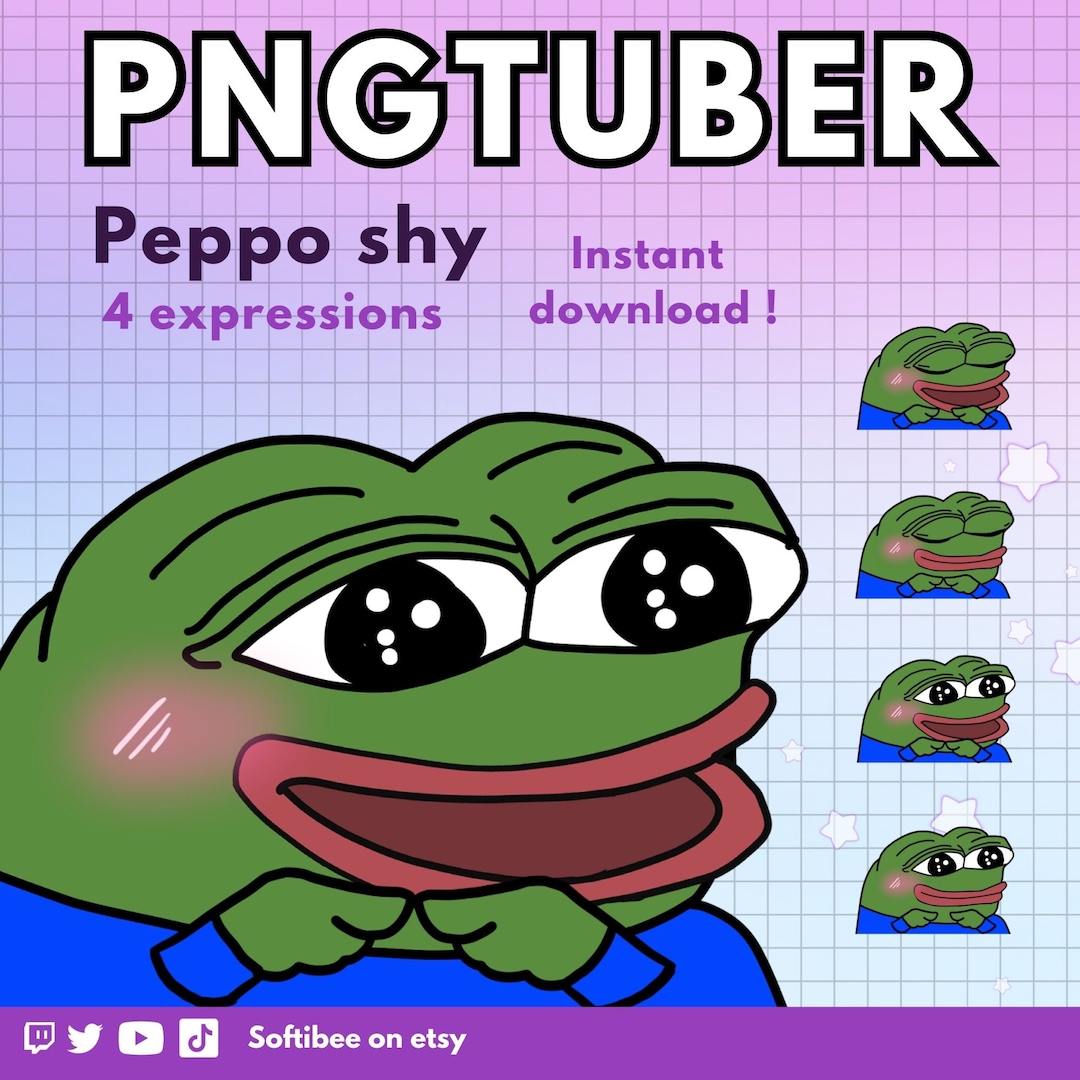Pngtuber Frog Pepe Vtuber | Shy Edition | 4x Reactive Png Tuber for ...