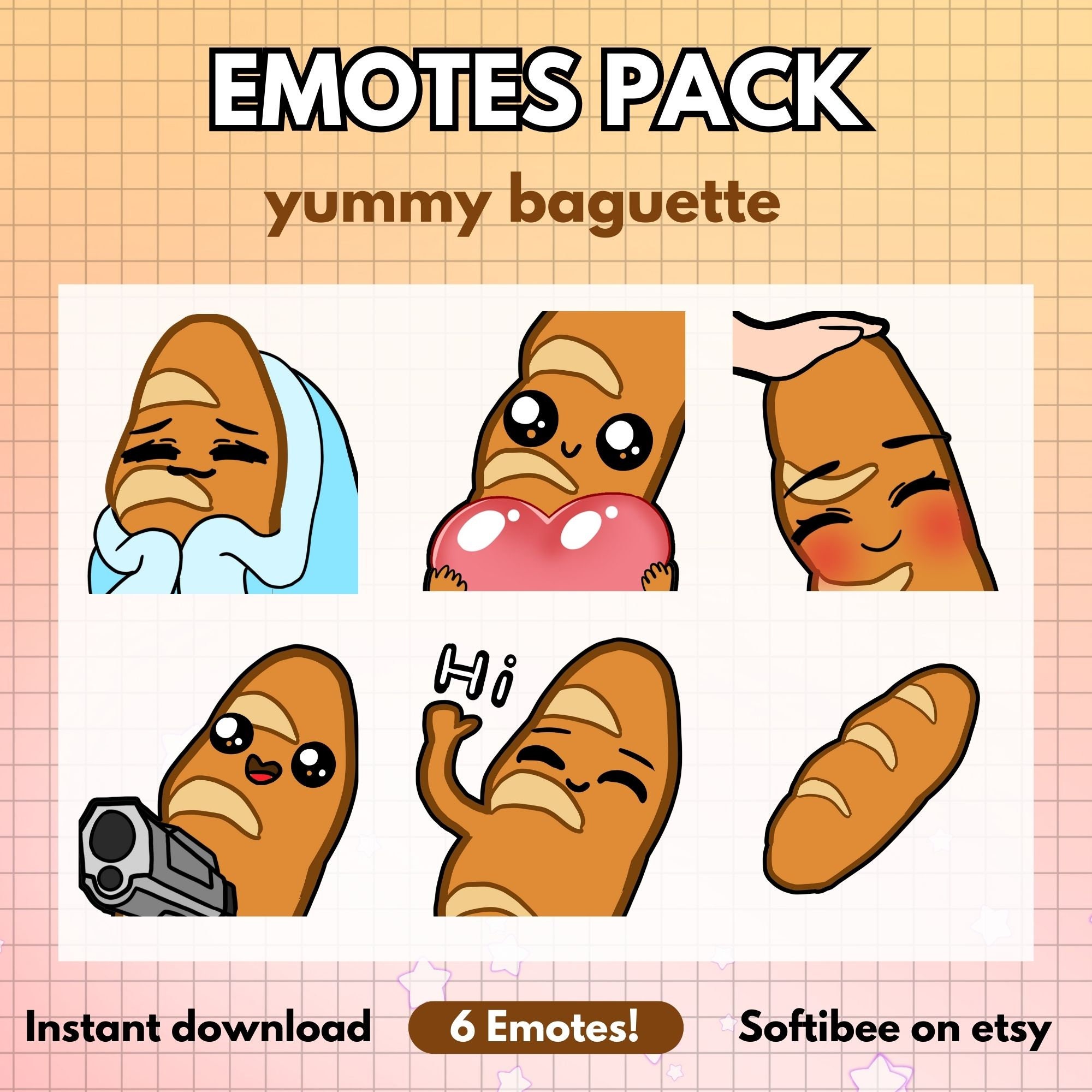 Twitch Emotes Baguette 6x , Kawaii Food Emotes for Gaming Streaming ...