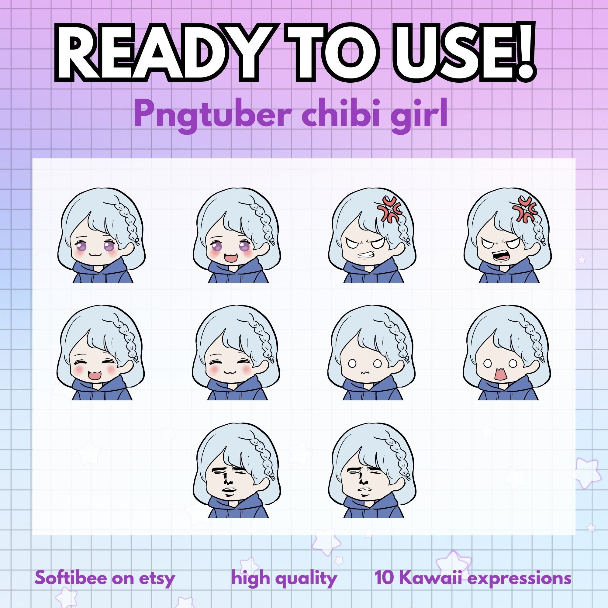 Pngtuber Blue Hair Gamer Girl Vtuber for Twitch Discord Reactive ...