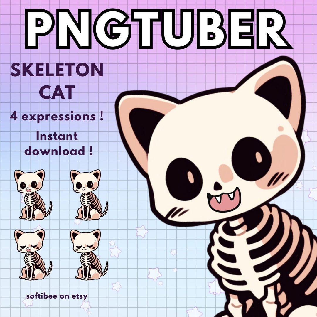 Skeleton Cat Pngtuber Model | Chibi Pngtuber Model Vtuber Cat | Twitch ...