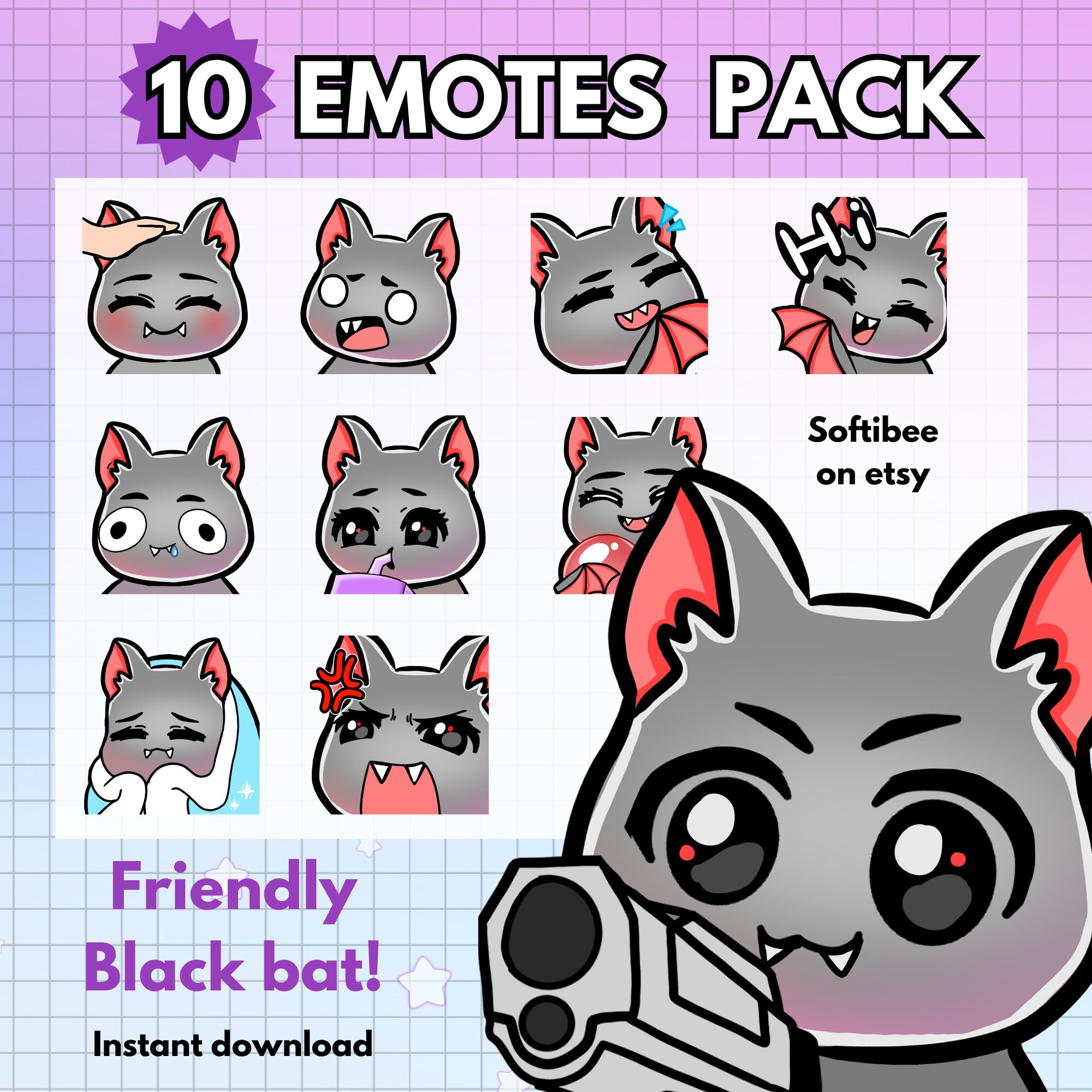 Bat Twitch Emotes 10X Bundle for Streaming Cute Kawaii Spooky Ghost ...