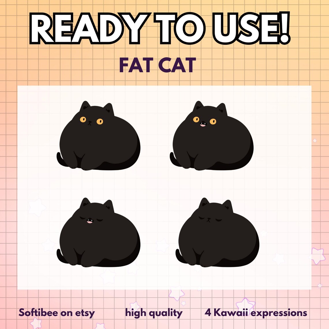 Cat Vtuber Model for Twitch | 4x Black Cat Png Tuber Reactive Discord ...