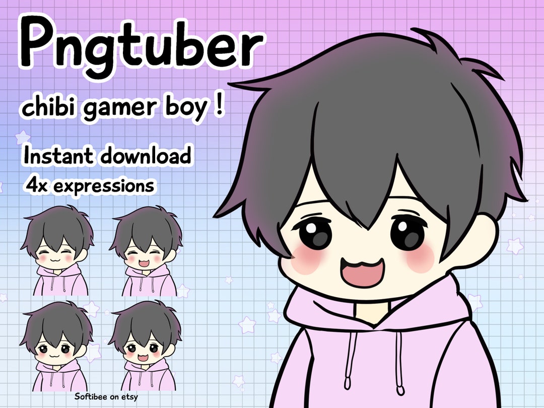 Pngtuber Avatar | Chibi Boy Png Tuber Premade (4 Emotions) | Lavender ...
