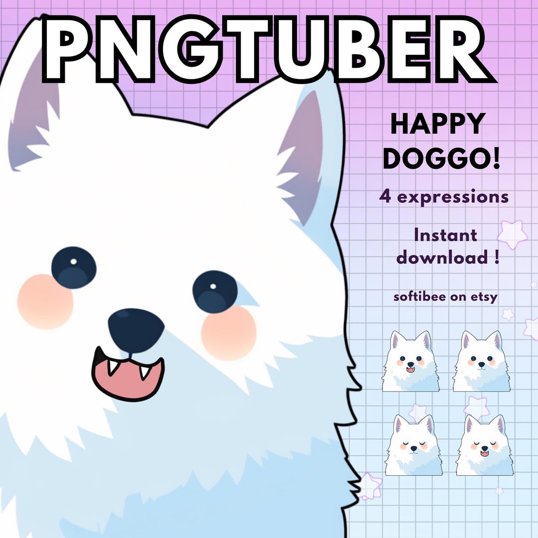 Pngtuber Dog Vtuber Model for Twitch | 4x White Png Tuber Reactive ...