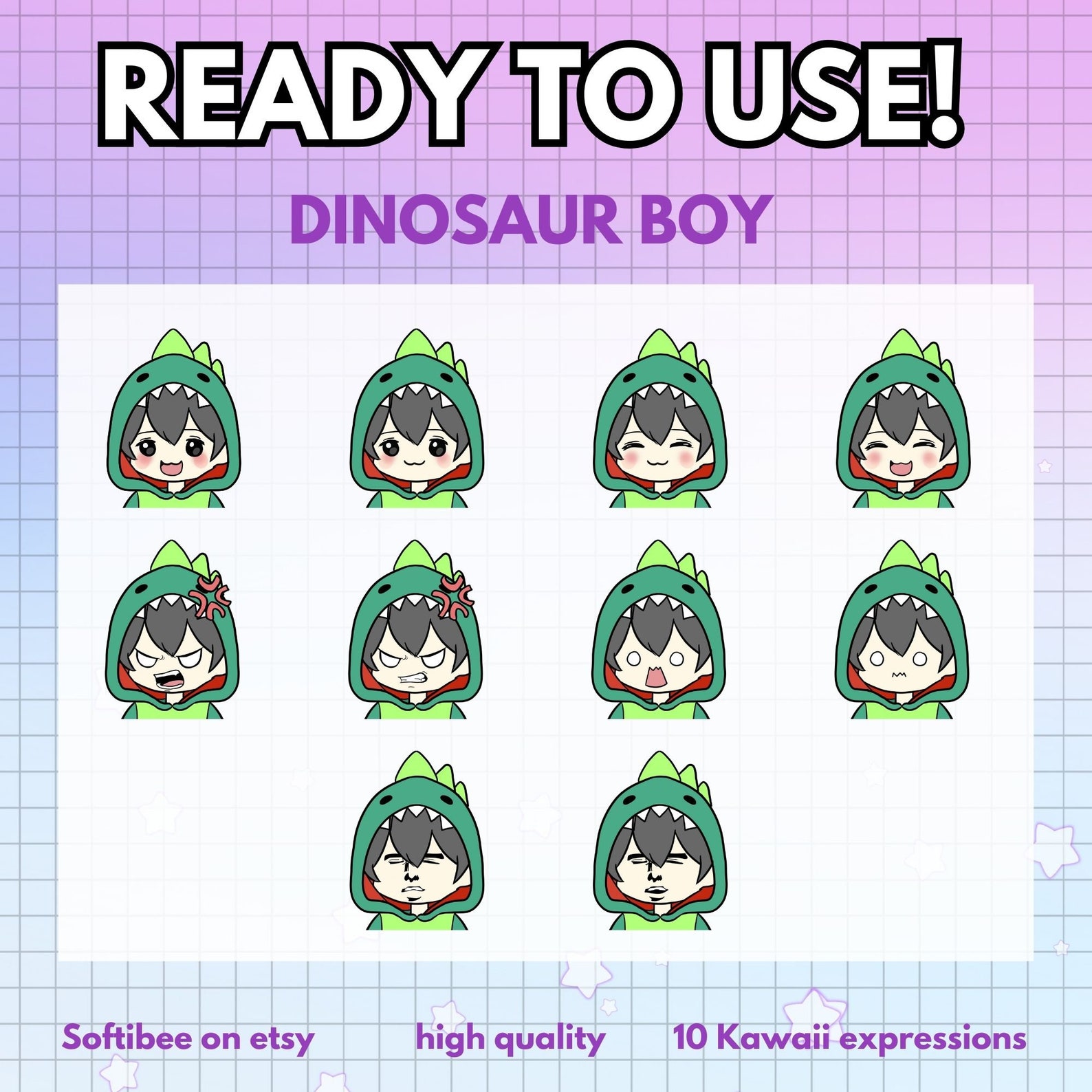 Pngtuber Dinosaur Boy 10x Chibi Vtuber Male Model Avatars for Twitch ...