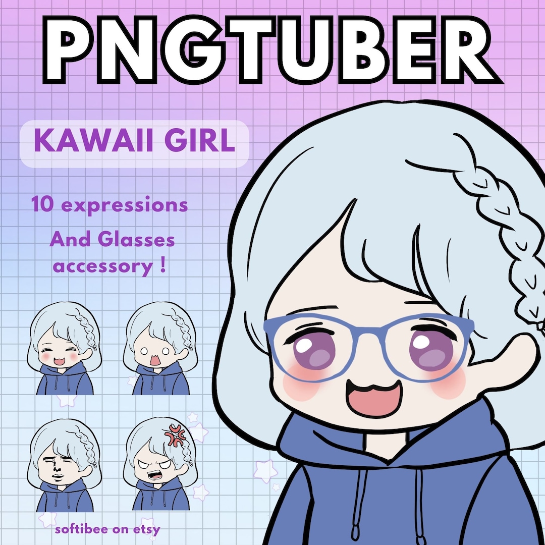 Pngtuber Blue Hair Gamer Girl Vtuber for Twitch Discord Reactive ...