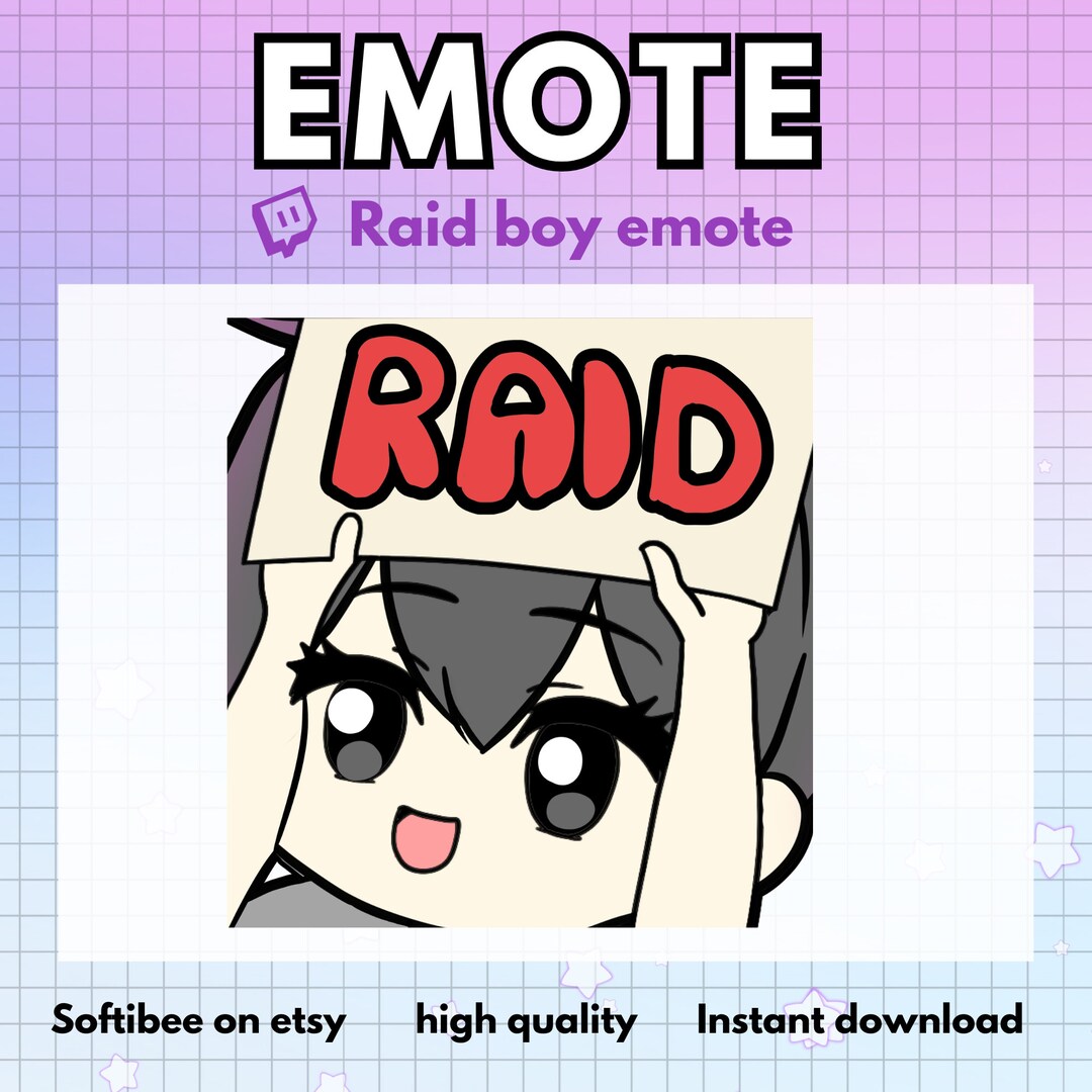Raid Emote for Twitch Kawaii Chibi Boy With Black Hair Holding a Sign ...