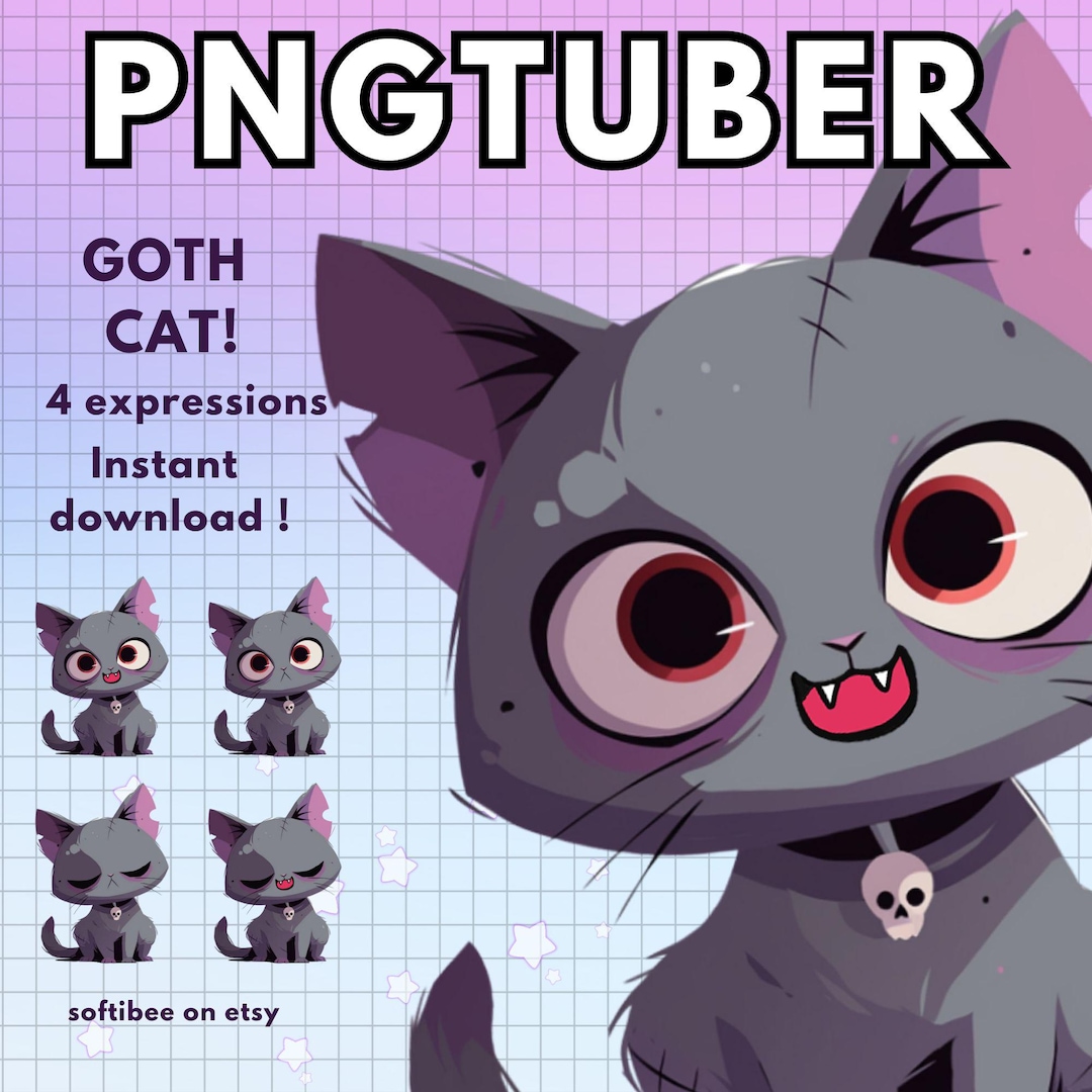 Pngtuber Cat Goth Vtuber Model for Twitch | 4x Cat Png Tuber Reactive ...