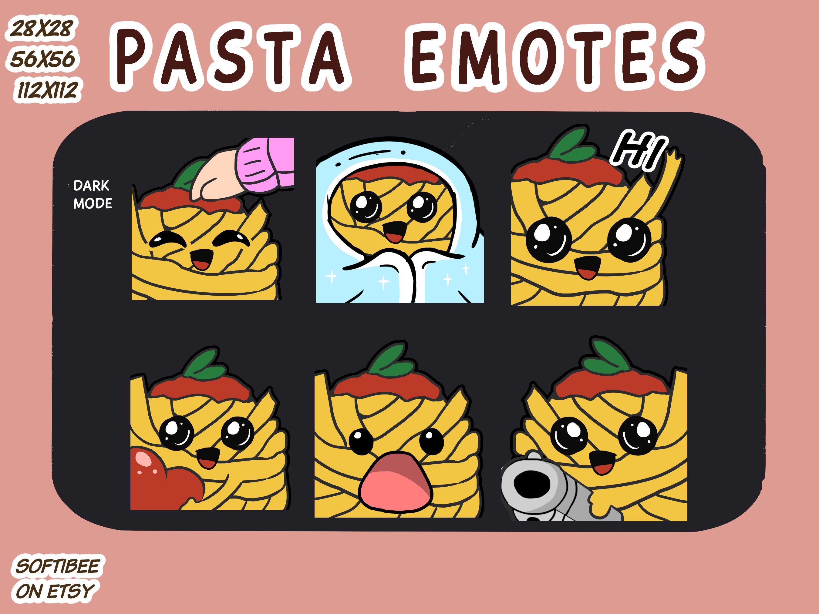 Twitch Emotes Pasta 6x Pack, Kawaii Food Emotes for Gaming Streaming ...