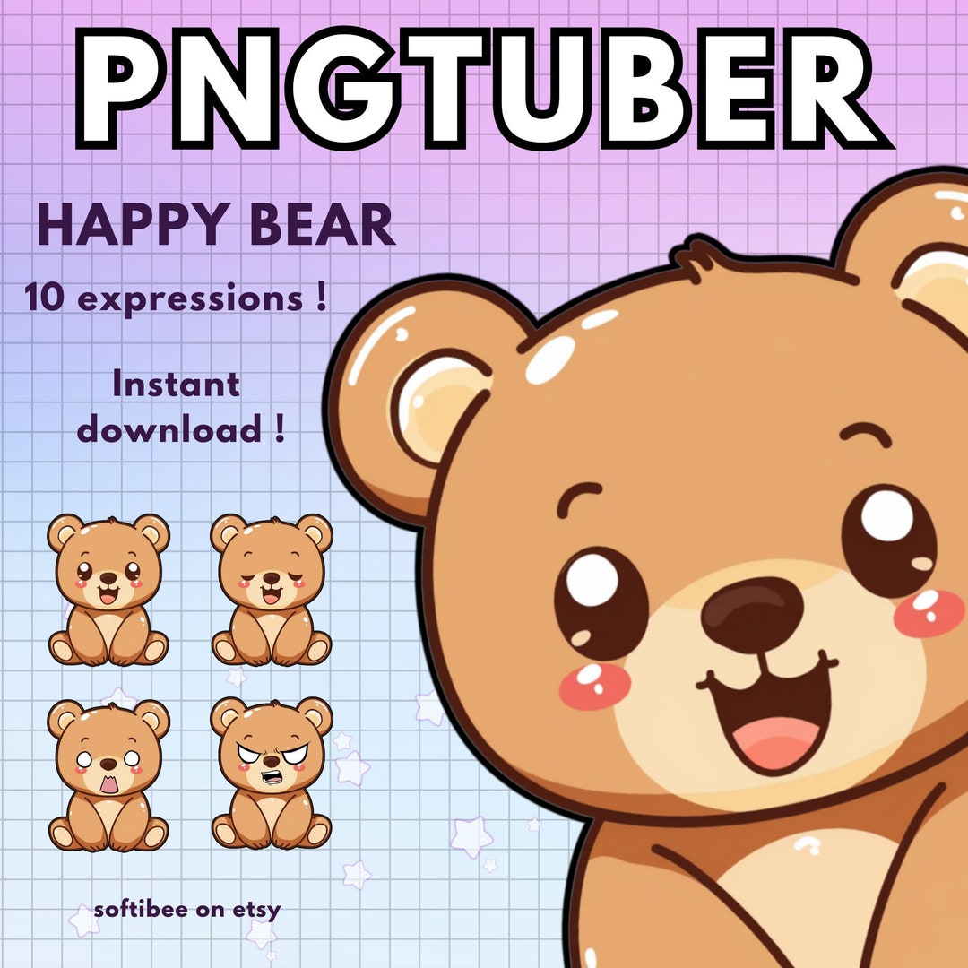 Vtuber Bear Pngtuber Model for Twitch | 10x Brown Png Tuber Reactive ...