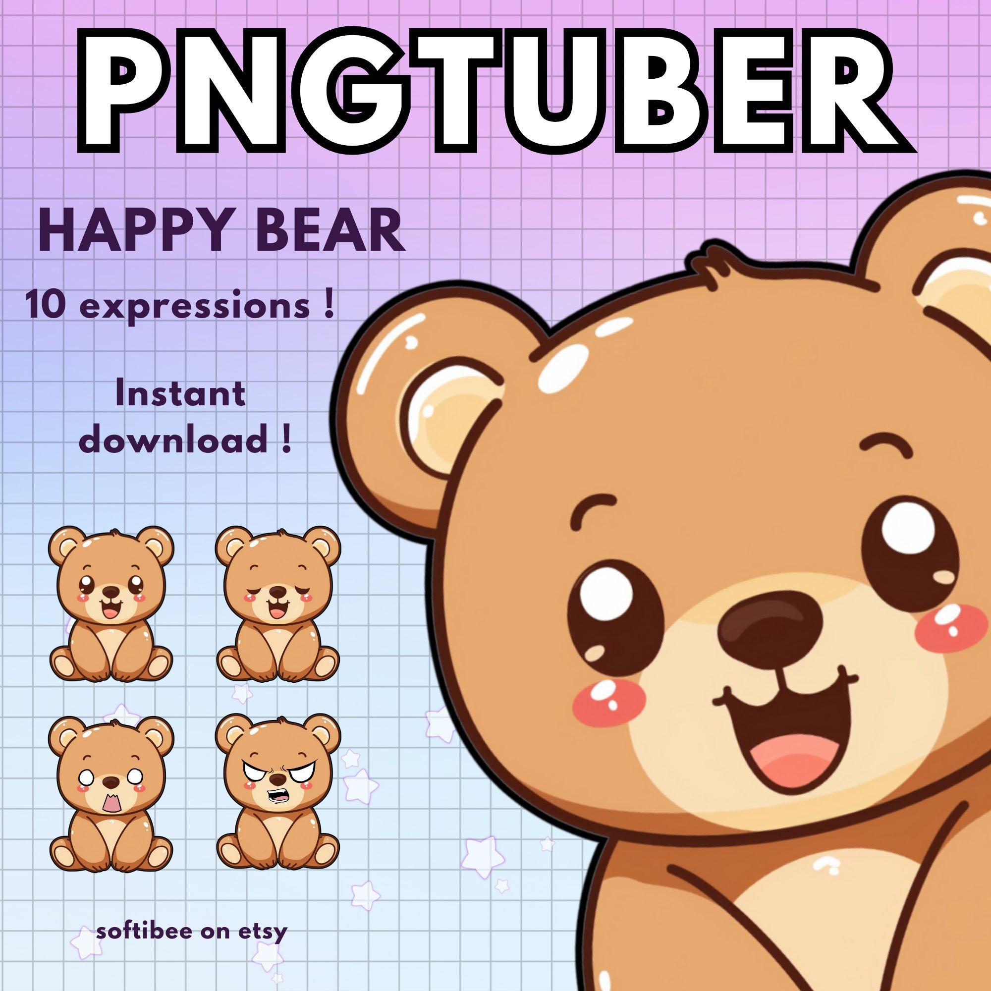 Vtuber Bear Pngtuber Model for Twitch 10x Brown Png Tuber Reactive ...