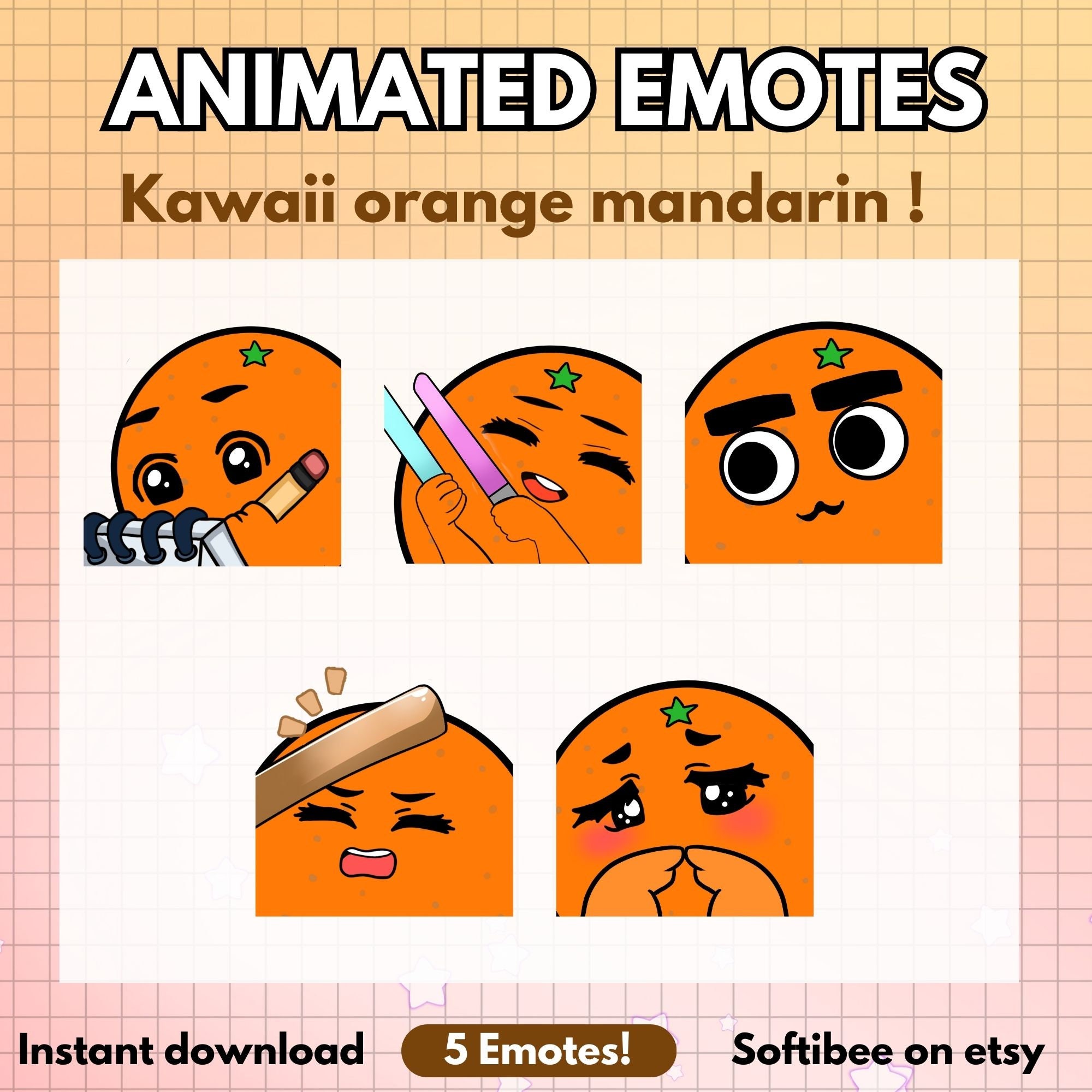 Animated Emotes Mandarin Pack X5 Animated Orange Emotes Fruits for ...